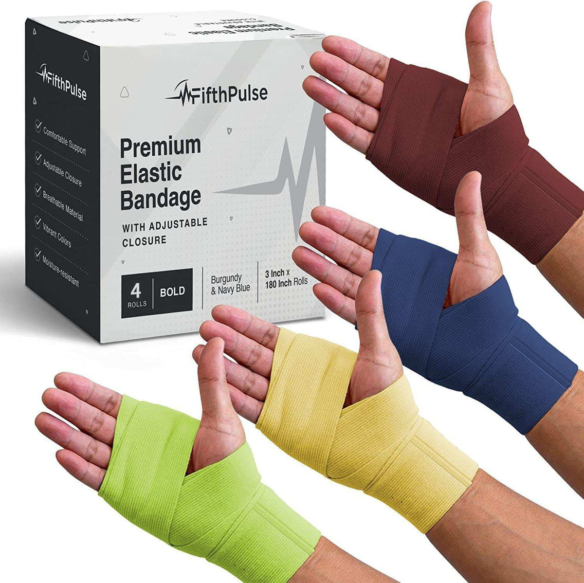 FifthPulse Elastic Compression Bandage Medical Wrap - 4 Pack