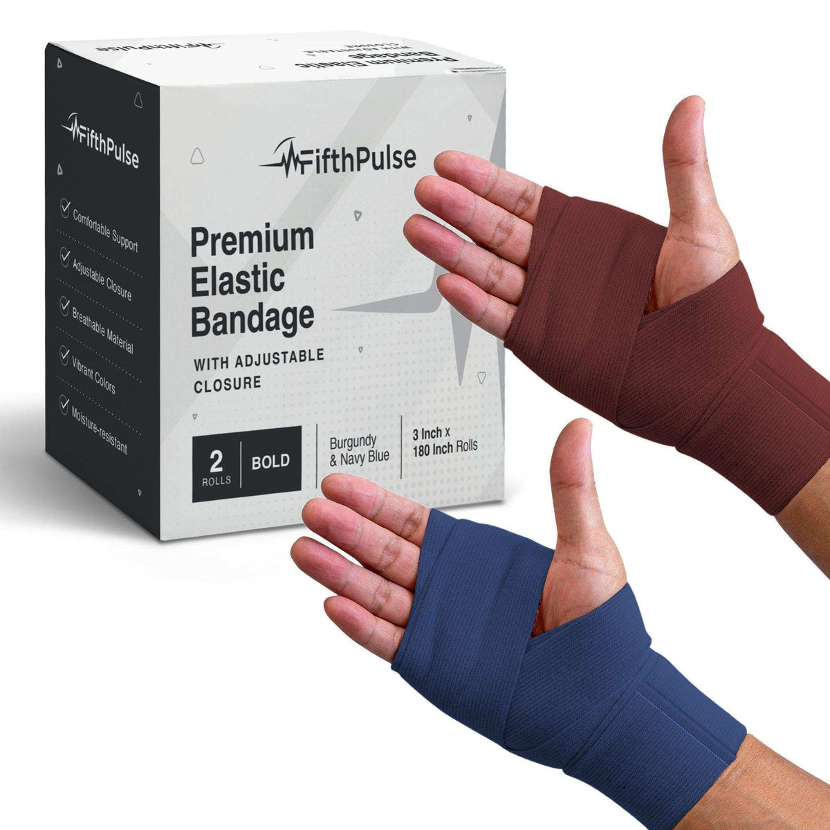 FifthPulse Elastic Compression Bandage Medical Wrap - Burgundy and Nav
