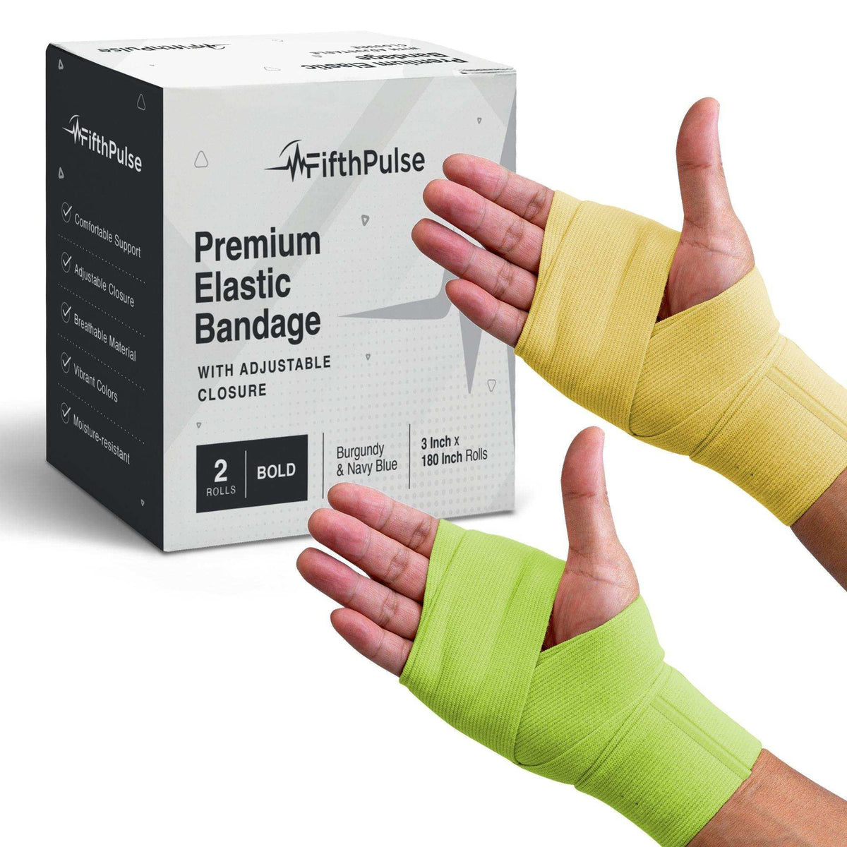 FifthPulse Elastic Compression Bandage Medical Wrap - Yellow and Green