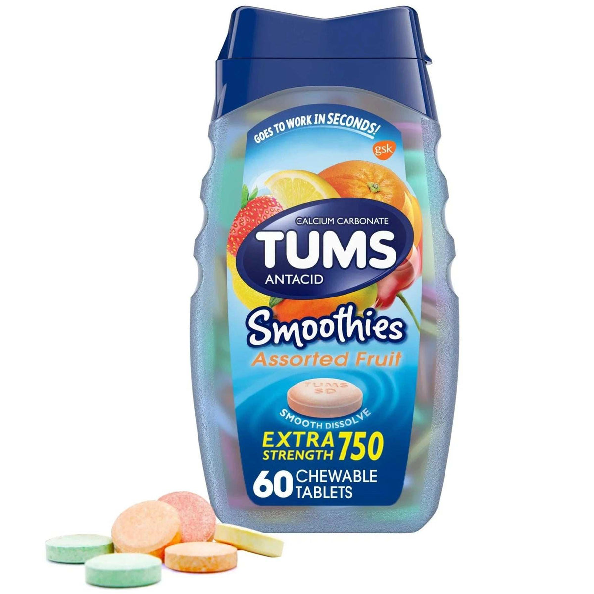 TUMS Smoothies Frutas surtidas Antiácidos extra fuertes - 60 ct — Shop ...